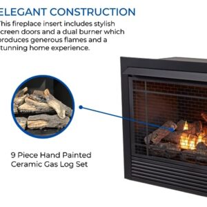 Duluth Forge Dual Fuel Ventless Gas Fireplace Insert, Remote Control, 9 Fire Logs, Use with Natural Gas or Liquid Propane, 32000 BTU, Heats up to 1500 Sq. Ft., Black