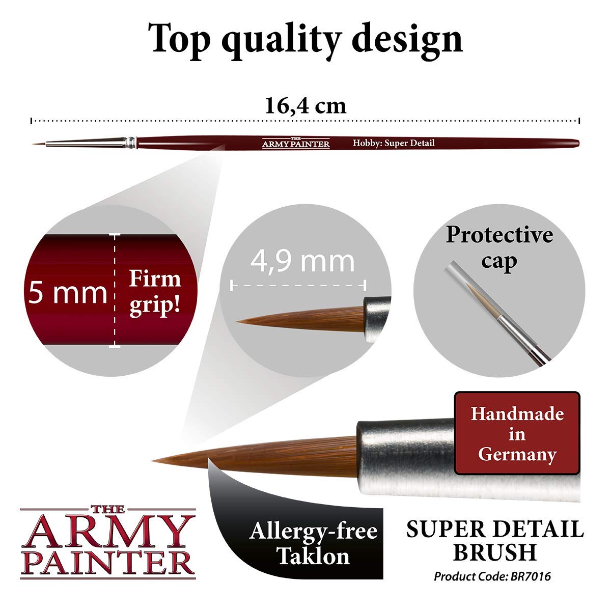 The Army Painter Hobby: Super Detail - Fine Detail Paint Brush with Synthetic Taklon Hair- Small Paint Brush, Model Paint Brush for Miniature Paint Sets & Fine Tip Paint Brushes for Miniature Painting