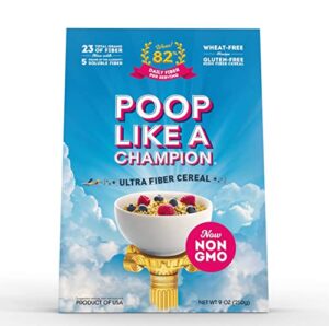 poop like a champion ultra high fiber cereal - non gmo - fiber supplement - corn bran | breakfast essentials with soluble fiber, insoluble fiber & psyllium husk powder