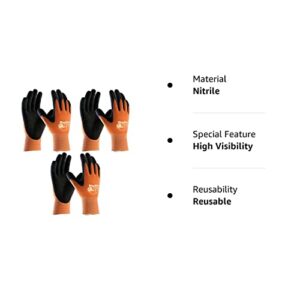 PIP 3 Pack MaxiFlex Ultimate Hi-Vis Orange Work Gloves 34-8014 Sizes Small-X-Large (Large), Orange/Black