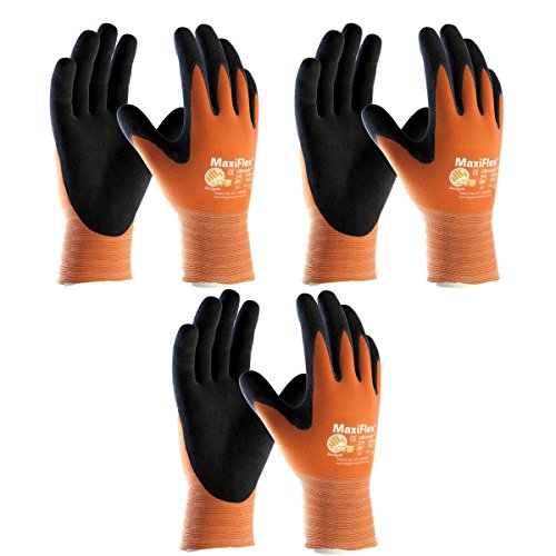 PIP 3 Pack MaxiFlex Ultimate Hi-Vis Orange Work Gloves 34-8014 Sizes Small-X-Large (Large), Orange/Black