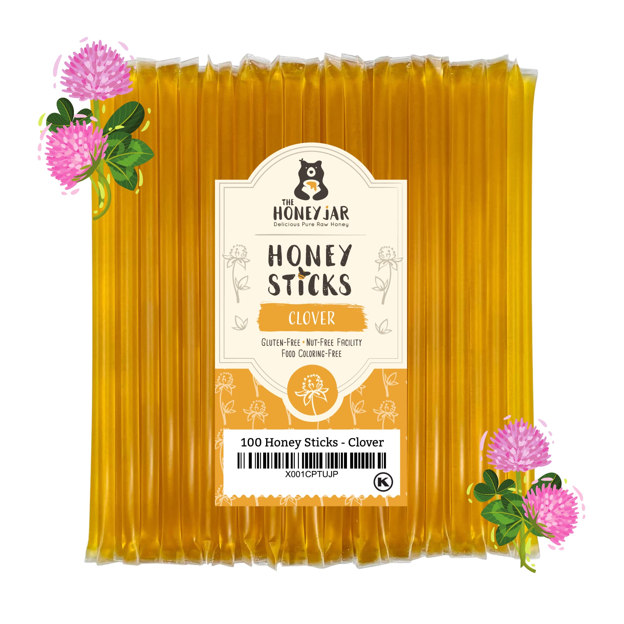 The Honey Jar Plain Raw Sticks - Pure Straws For Tea, Coffee, or a Healthy Treat - One Teaspoon of Flavored Honey Per Stick - Made In The USA with Real Honey - (100 Count)