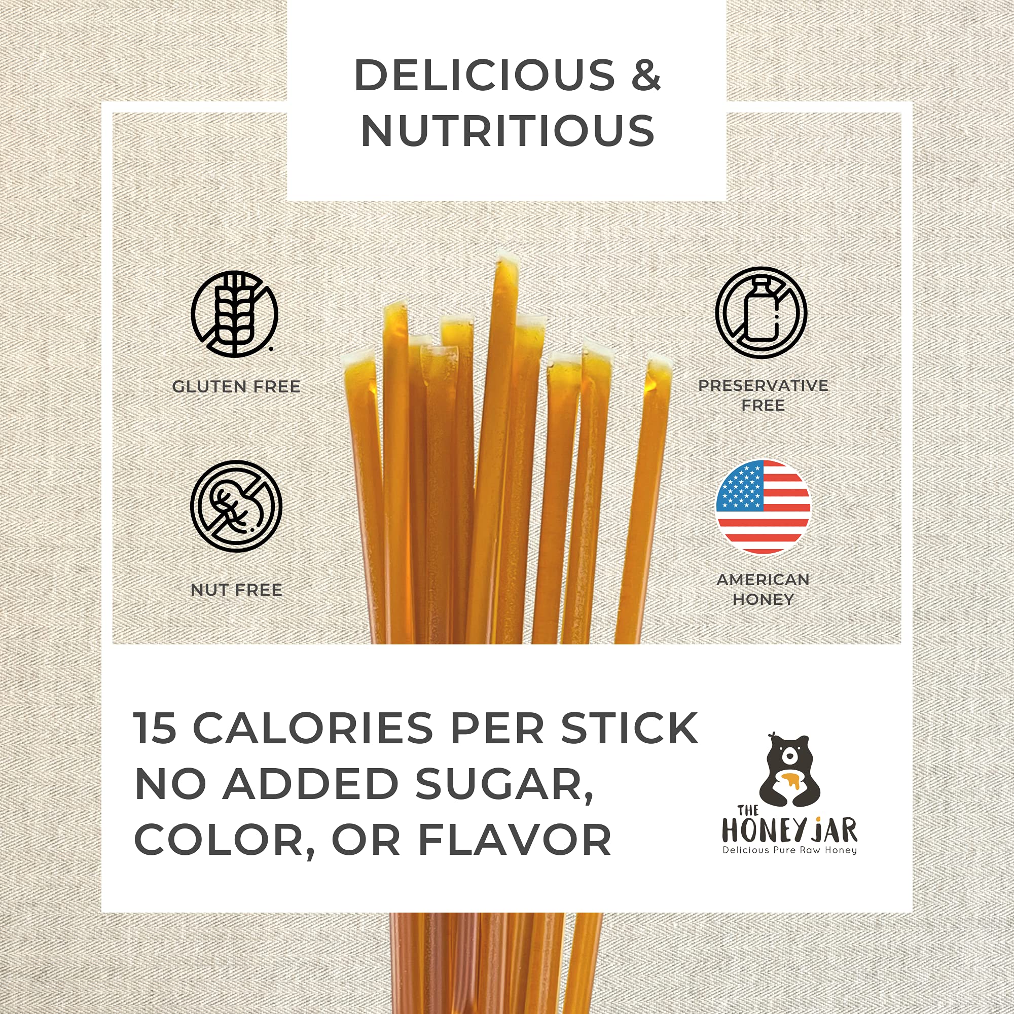 The Honey Jar Plain Raw Sticks - Pure Straws For Tea, Coffee, or a Healthy Treat - One Teaspoon of Flavored Honey Per Stick - Made In The USA with Real Honey - (100 Count)