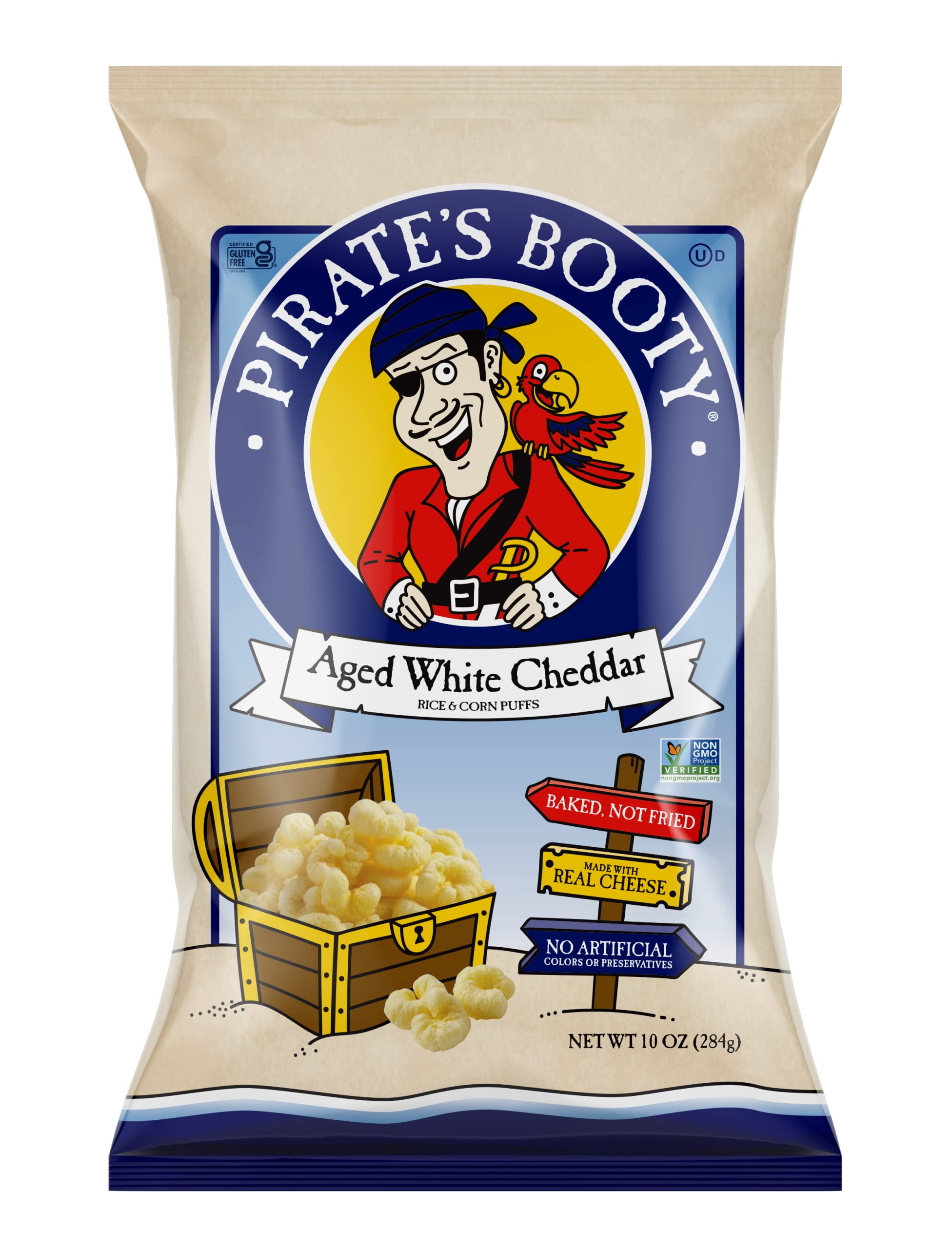 Pirate's Booty Cheese Puffs, Healthy Kids Snacks, Real Aged White Cheddar, 10oz Party Sized Bag