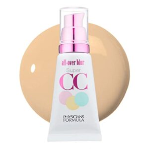 physicians formula super cc+ cream foundation, light medium, dermatologist approved, color-correction and care all-over blur cc cream