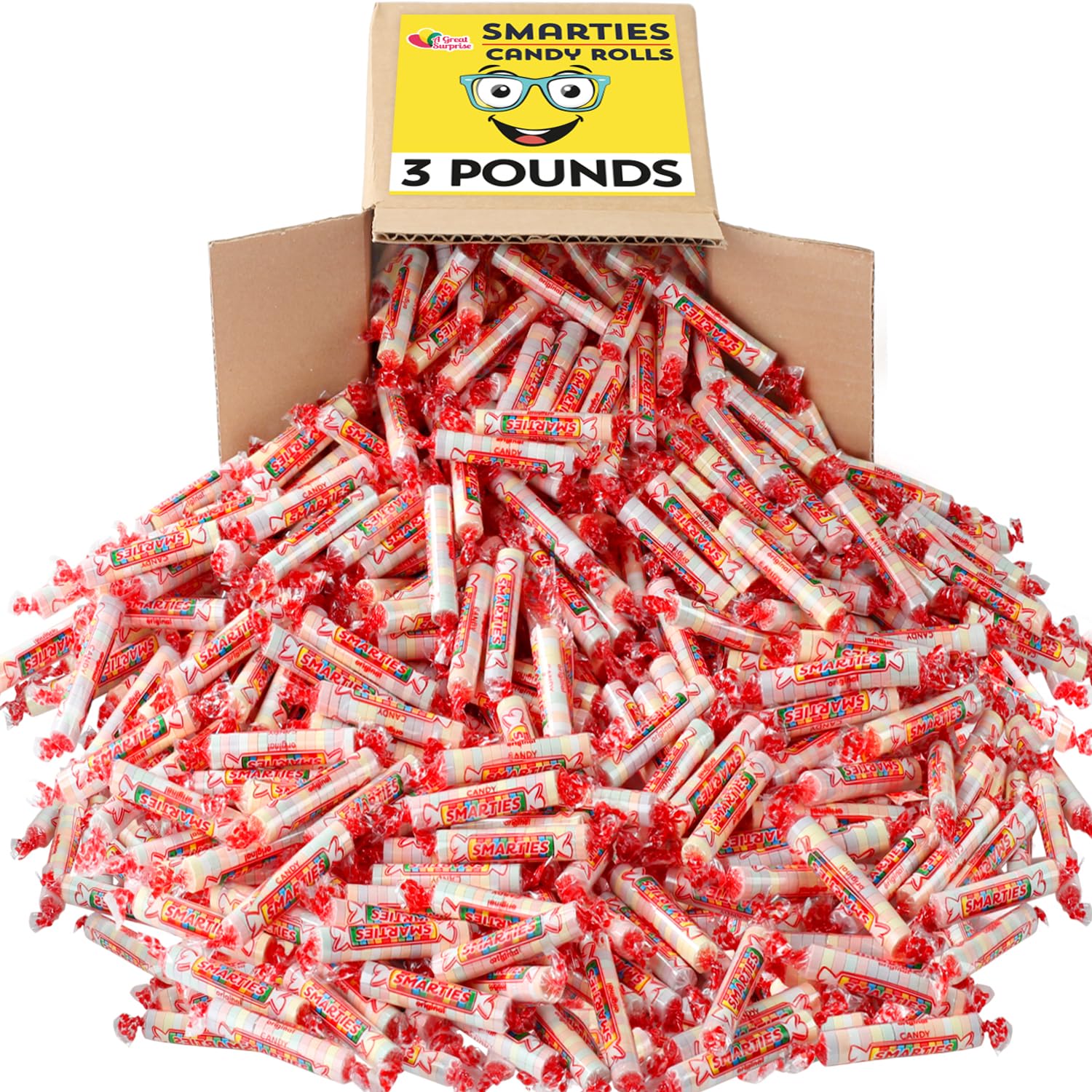 Smarties Candy - 3.2 Pounds - Parade Throws Candy Rolls - Individually Wrapped Smartee - Original Flavor - Red Bulk Candy - Goodie Bag Filler Candies - Pinata Candy