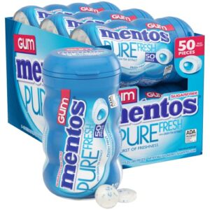 mentos pure fresh sugar-free chewing gum with xylitol, fresh mint, 50 count (pack of 6)