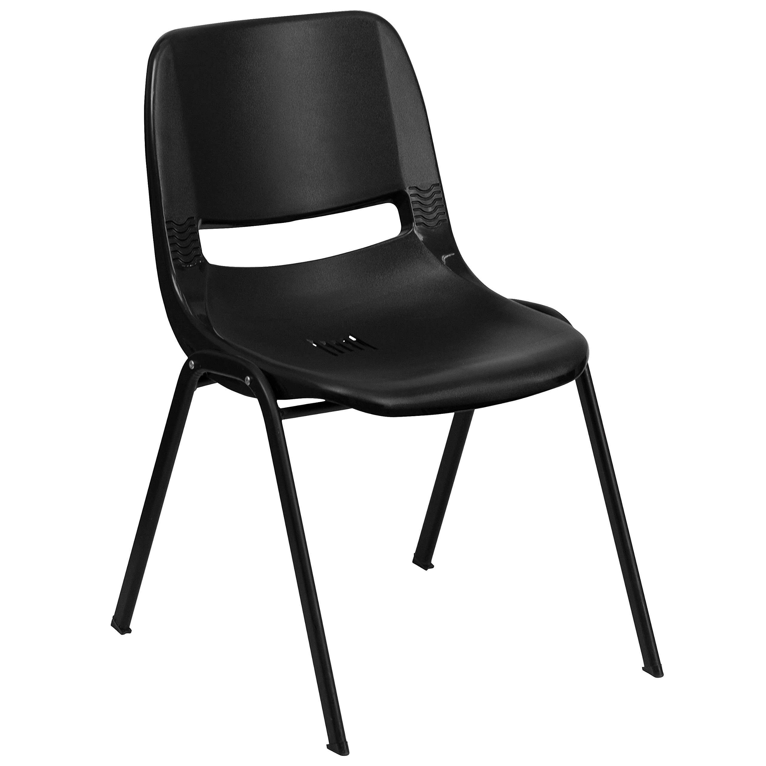 Flash Furniture 5 Pack HERCULES Series 661 lb. Capacity Black Ergonomic Shell Stack Chair with Black Frame and 16'' Seat Height