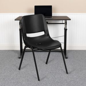 Flash Furniture 5 Pack HERCULES Series 661 lb. Capacity Black Ergonomic Shell Stack Chair with Black Frame and 16'' Seat Height