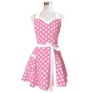 Hyzrz Lovely Sweetheart Retro Kitchen Aprons Woman Girl Cotton Polka Dot Cooking Salon Dress Pinafore Vintage Apron Mothers Gift (Lilac)