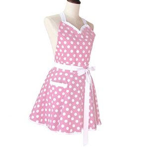 Hyzrz Lovely Sweetheart Retro Kitchen Aprons Woman Girl Cotton Polka Dot Cooking Salon Dress Pinafore Vintage Apron Mothers Gift (Lilac)