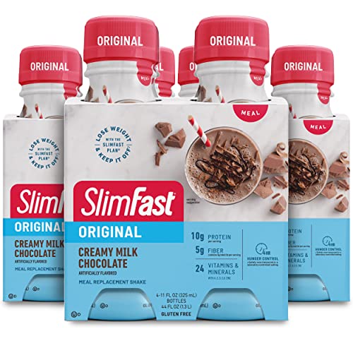 SlimFast Meal Replacement Shake, Original Creamy Milk Chocolate, 10g of Ready to Drink Protein, 11 Fl. Oz Bottle, 4 Count (Pack of 3) (Packaging May Vary)