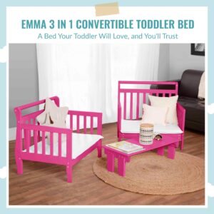 Dream On Me Emma 3-In-1 Convertible Toddler Bed In Fuschia Pink, Converts To Two Chairs And-Table, Low To Floor Design, JPMA Certified, Non-Toxic Finishes, Safety Rails