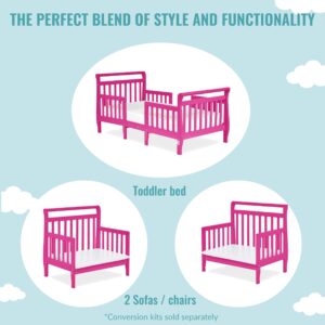 Dream On Me Emma 3-In-1 Convertible Toddler Bed In Fuschia Pink, Converts To Two Chairs And-Table, Low To Floor Design, JPMA Certified, Non-Toxic Finishes, Safety Rails