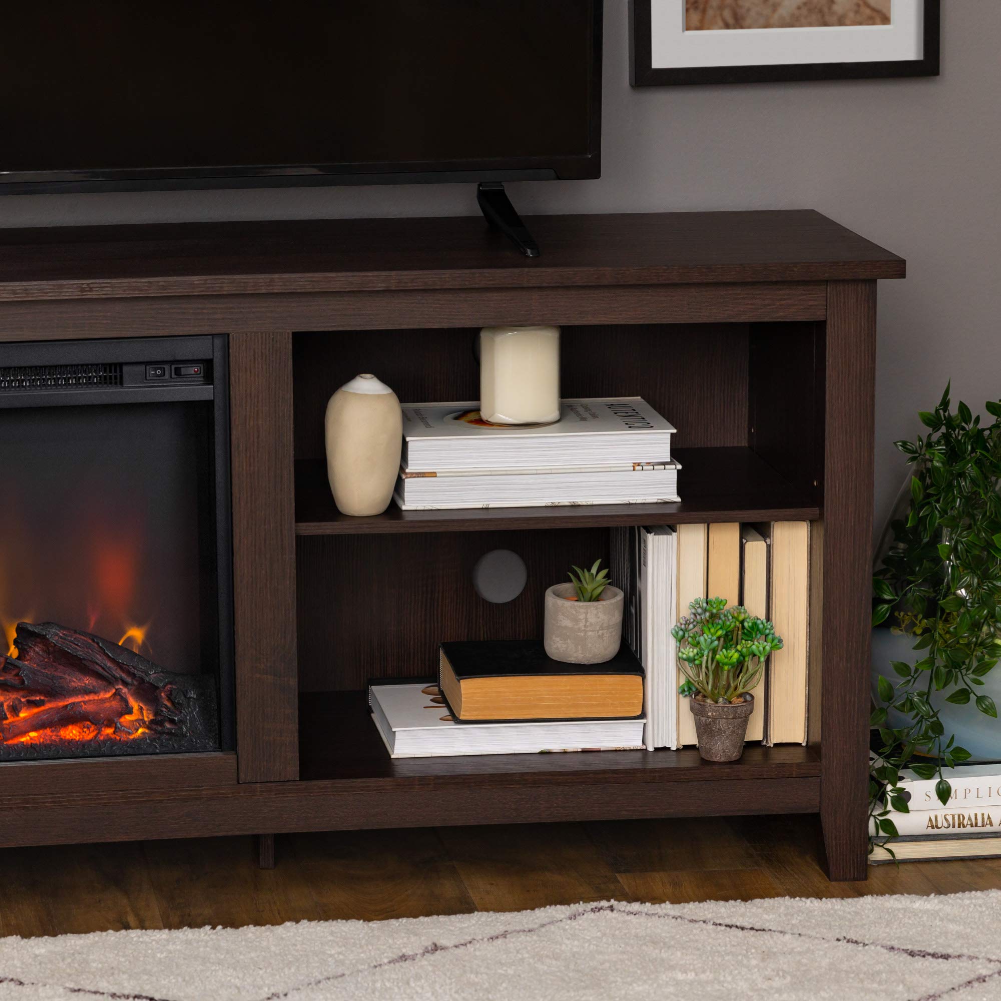 Trasitional 70 Inch Wide Fireplace Television Stand in Espresso Brown Finish