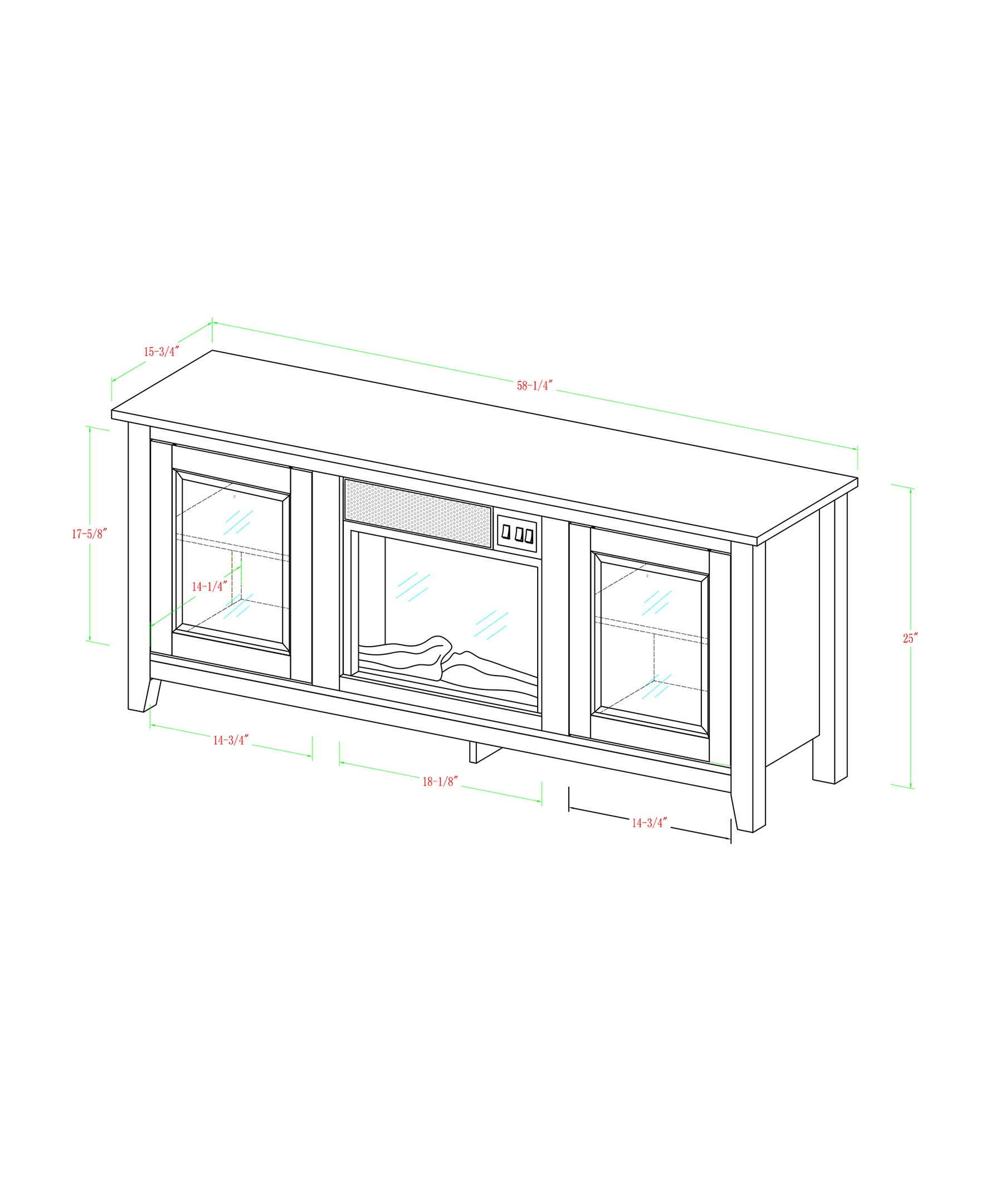 Home Accent Furnishings Lucas 58 Inch Fireplace Tv Stand with Glass Doors in Driftwood