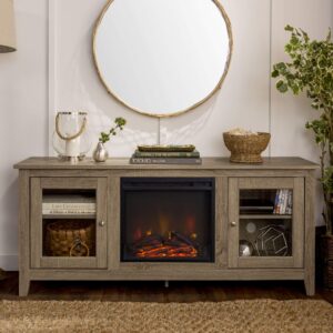 Home Accent Furnishings Lucas 58 Inch Fireplace Tv Stand with Glass Doors in Driftwood