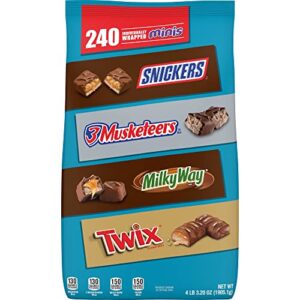 snickers, twix, 3 musketeers & milky way minis size chocolate candy variety mix, 67.2-ounce 240 pieces (packaging may vary)