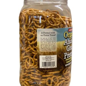 Hanover Organic Ancient Grain Spelt Sea Salt Pretzels Low Fat Cholesterol Trans Fat Free Party Snacks Resealable Container 28 oz Barrel