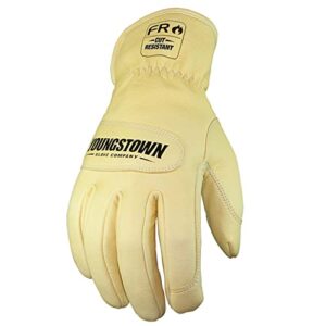 youngstown glove leather ground utility gloves for men - kevlar lined - cut, puncture, flame resistant, arc rated, - tan, large