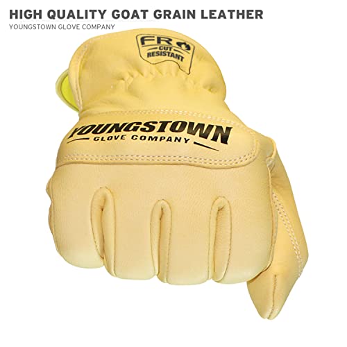 Youngstown Glove Leather Ground Utility Gloves for Men - Kevlar Lined - Cut, Puncture, Flame Resistant, Arc Rated, - Tan, Large