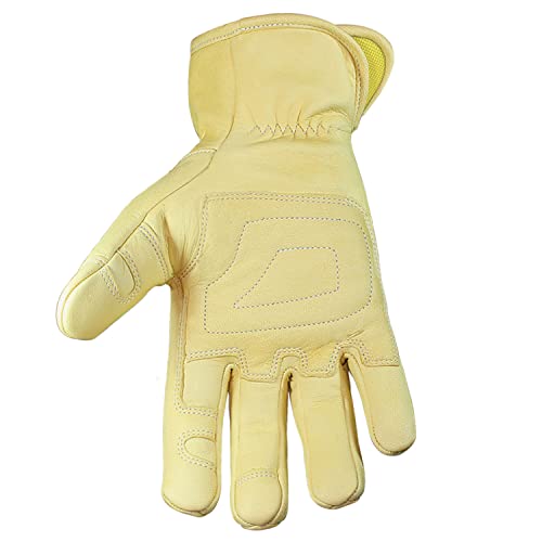 Youngstown Glove Leather Ground Utility Gloves for Men - Kevlar Lined - Cut, Puncture, Flame Resistant, Arc Rated, - Tan, Large