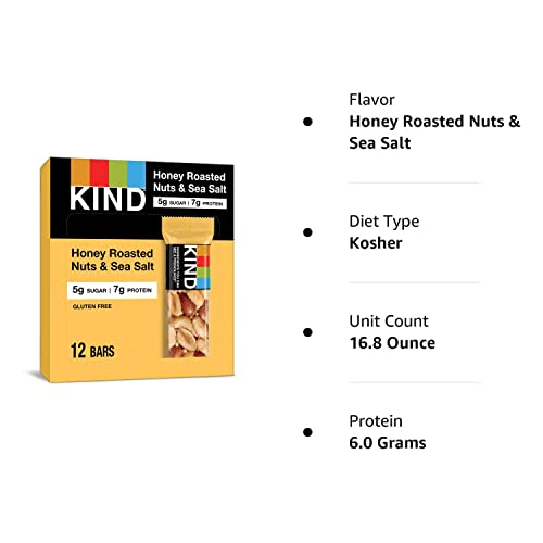 KIND Bars, Honey Roasted Nuts & Sea Salt, Gluten Free, Low Glycemic Index, 1.4oz, 12 Count