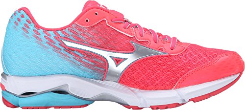 Mizuno Women's Wave Rider 19 Running Shoe, Diva Pink/Capri/Silver, 9 B US