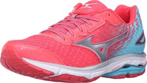 mizuno women's wave rider 19 running shoe, diva pink/capri/silver, 9 b us