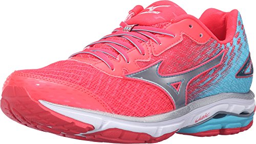 Mizuno Women's Wave Rider 19 Running Shoe, Diva Pink/Capri/Silver, 9 B US