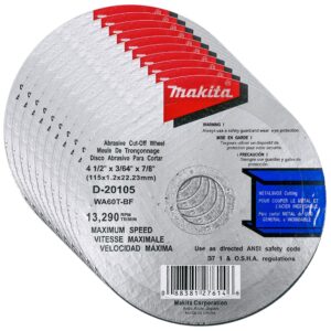 makita 10 pack - 4.5" cut off wheels for grinders - aggressive cutting for metal & stainless steel/inox - 4-1/2" x .045 x 7/8-inch