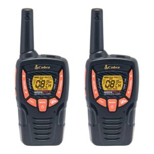 cobra acxt345 weather-resistant walkie talkies for adults - rechargeable, 22 channels, long range 25-mile two-way radio set (2-pack)