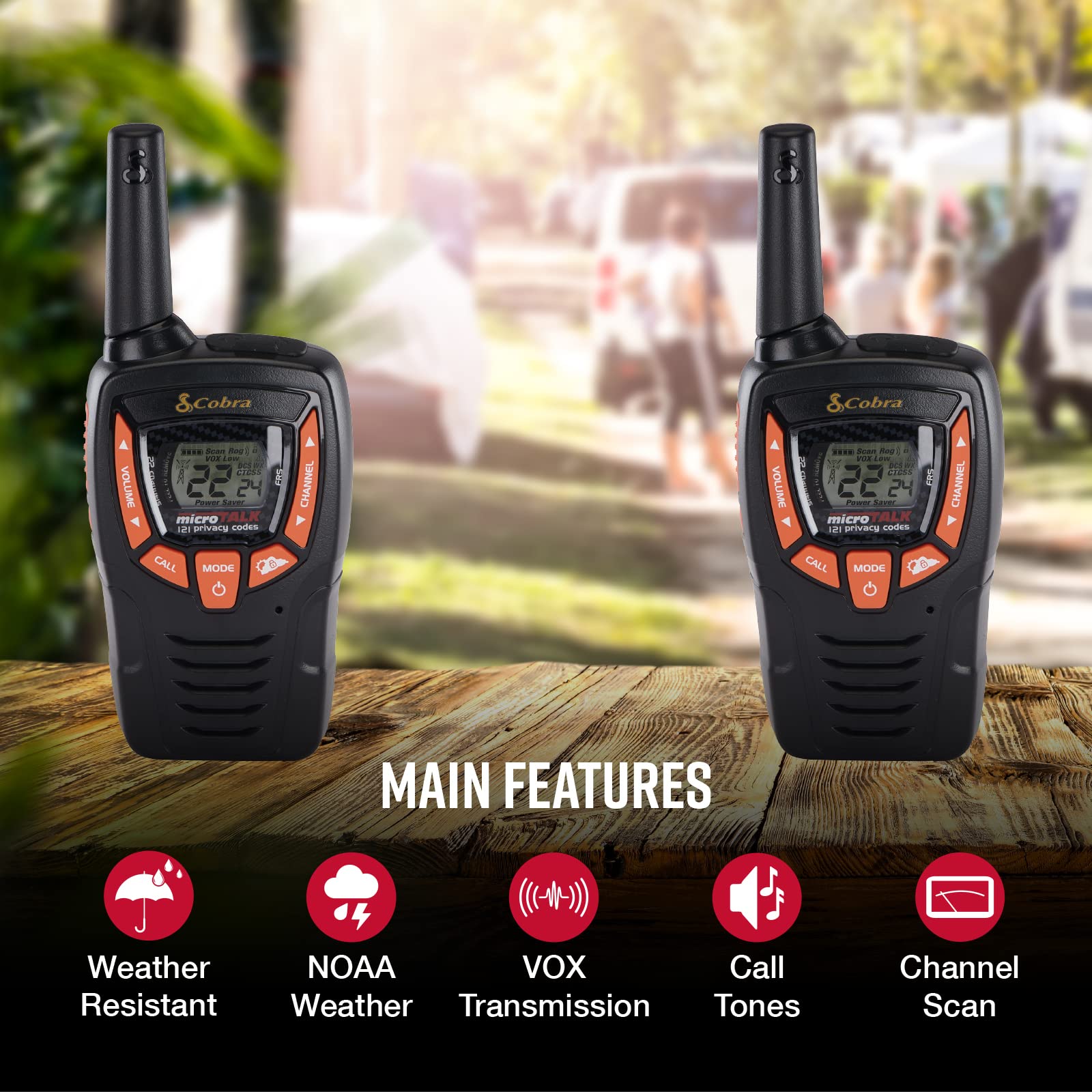 Cobra ACXT345 Weather-Resistant Walkie Talkies for Adults - Rechargeable, 22 Channels, Long Range 25-Mile Two-Way Radio Set (2-Pack)