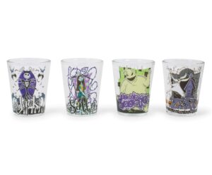 silver buffalo disney nightmare before christmas character portraits 4-piece mini glass set, 1.5 ounces