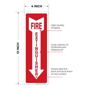 Fire Extinguisher Decal Self Adhesive Sticker 4x12" 4 Mil Vinyl Sign- Indoor & Outdoor Use - UV Protected & Waterproof Sleek (3 Pack)