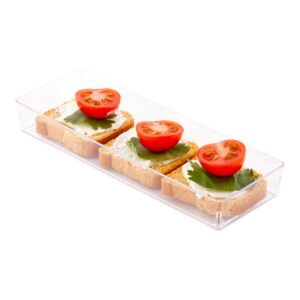 restaurantware 5.2 x 1.8 inch mini tasting plates 100 disposable rectangle plastic plates - durable stylish clear plastic hors d'oeuvre serving plates for desserts or appetizers at parties