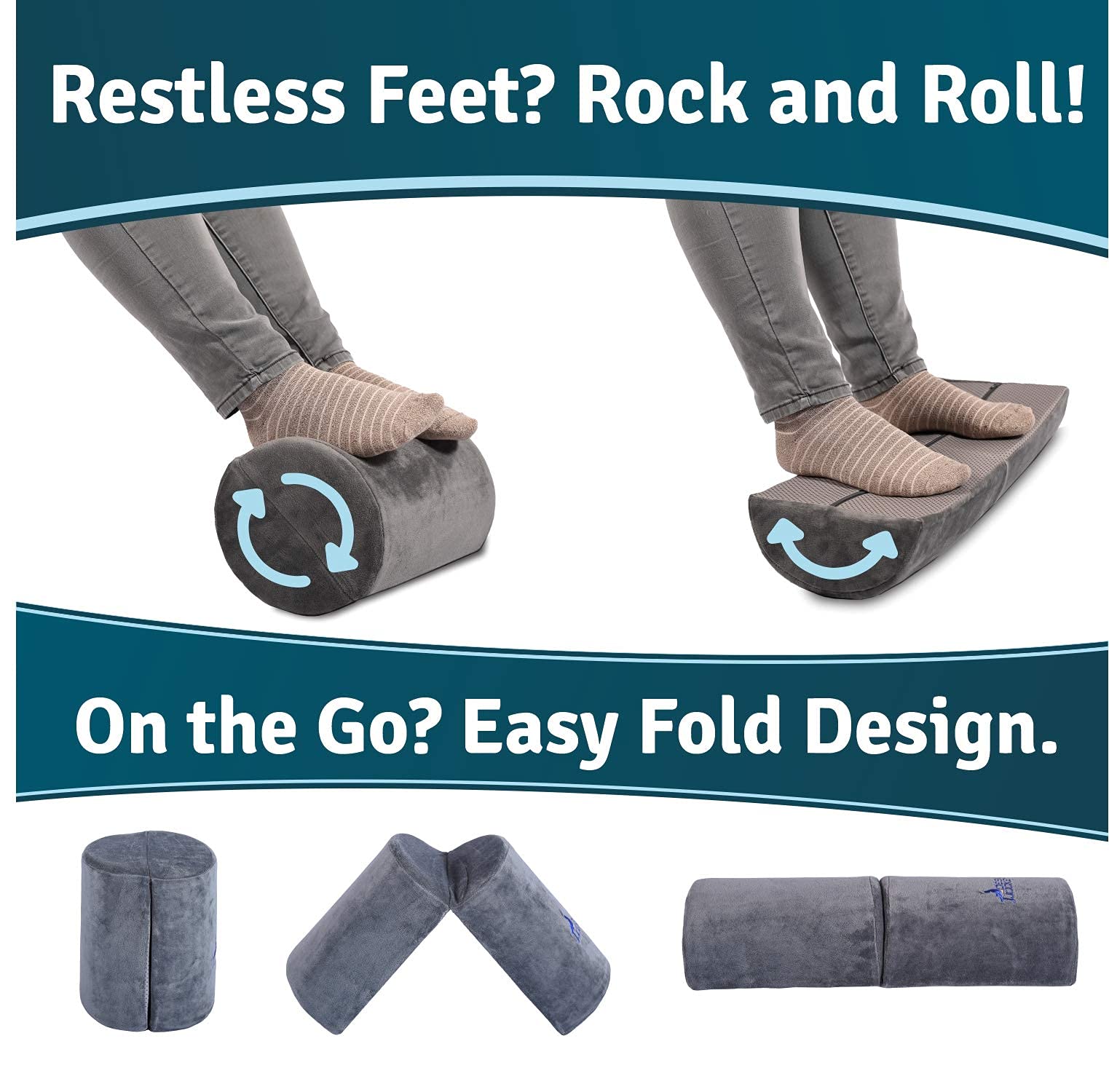 Desk Jockey Foot Rest for Under Desk - Therapeutic Grade Memory Foam Cushion Footrest for Office, Home and Travel– Boosts Blood Circulation and Keeps Sore Feet Warm