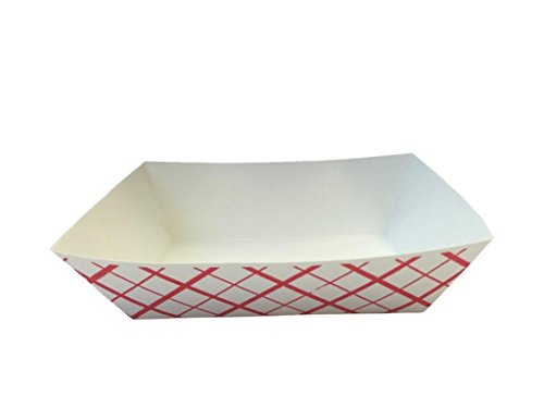 Mr Miracle 2.5 Pound Red White Plaid Paper Food Tray with Clear Plastic 4 Ounce Dip Cups. pack of 50 Sets of trays and Cups