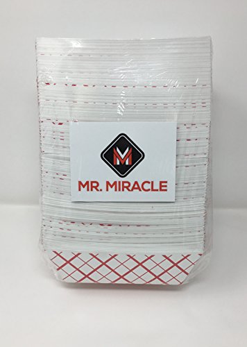 Mr Miracle 2.5 Pound Red White Plaid Paper Food Tray with Clear Plastic 4 Ounce Dip Cups. pack of 50 Sets of trays and Cups