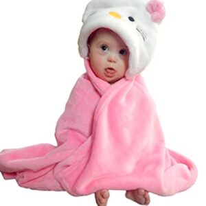 Hooded Toddler Blanket | Plush Soft Animal Baby or Infant Hoodie Blankie 36x27 + Hood (Light Pink)