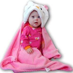 Hooded Toddler Blanket | Plush Soft Animal Baby or Infant Hoodie Blankie 36x27 + Hood (Light Pink)