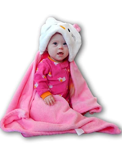 Hooded Toddler Blanket | Plush Soft Animal Baby or Infant Hoodie Blankie 36x27 + Hood (Light Pink)