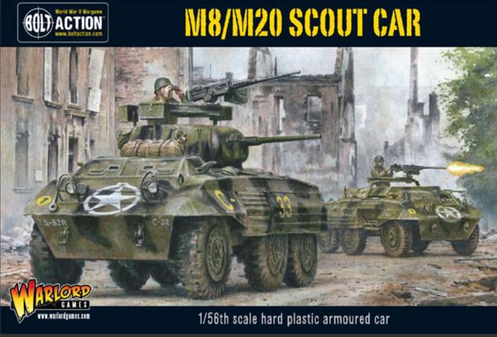 Bolt Action American M8/M20 Greyhound Scout Car 1:56 WWII Military Wargaming Plastic Model Kit