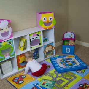 Foldable Storage Bin Containers - Collapsible Cube Bins with see through mouth! - Great Non Plastic Box Cubes for kids, toys, nursery, wall organizer, décor, etc. - Safe, Stain-resistant, fun!