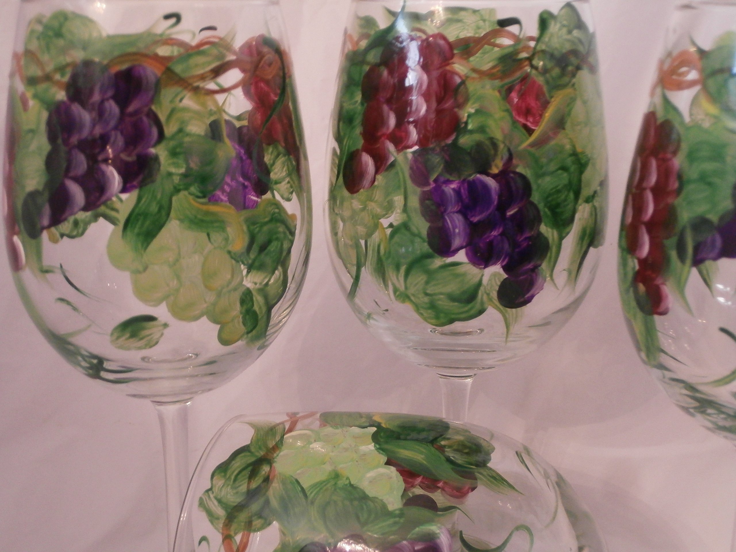 Hand painted multi grape goblets. Set of 4.