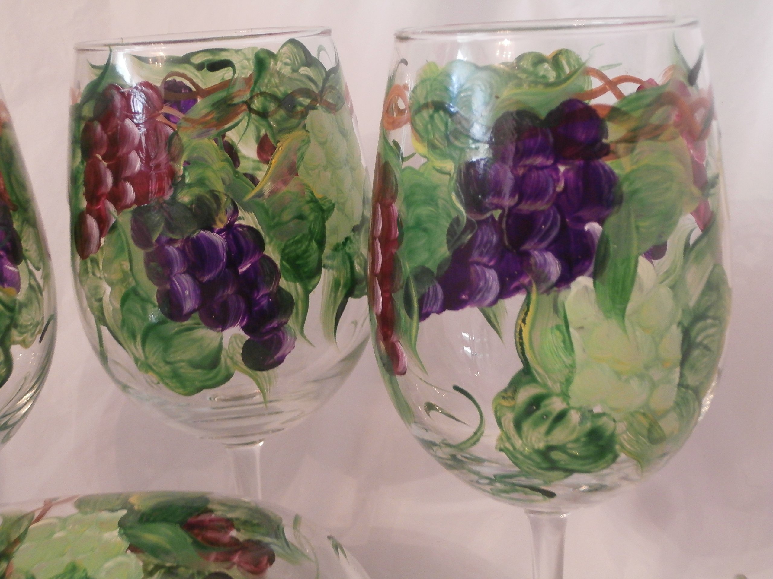 Hand painted multi grape goblets. Set of 4.