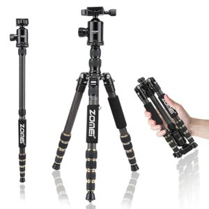 zomei z669c carbon fiber portable tripod with ball head compact travel for canon,sony, nikon, samsung, panasonic, olympus, kodak, fuji, cameras and video camera