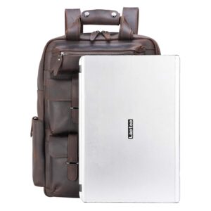 Full Grain Cowhide Leather Multi Pockets 16 Inch Laptop Backpack Travel Bag with YKK Zippers