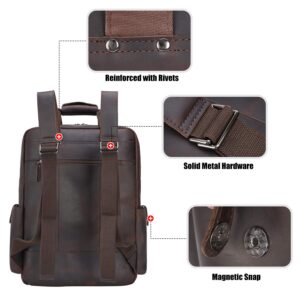 Full Grain Cowhide Leather Multi Pockets 16 Inch Laptop Backpack Travel Bag with YKK Zippers