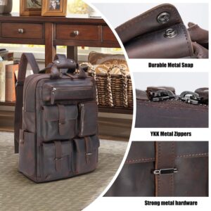 Full Grain Cowhide Leather Multi Pockets 16 Inch Laptop Backpack Travel Bag with YKK Zippers